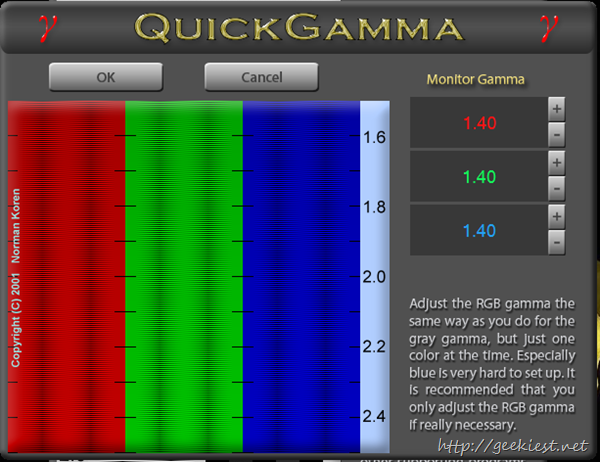 QuickGamma–Set gamma values of monitors for better display