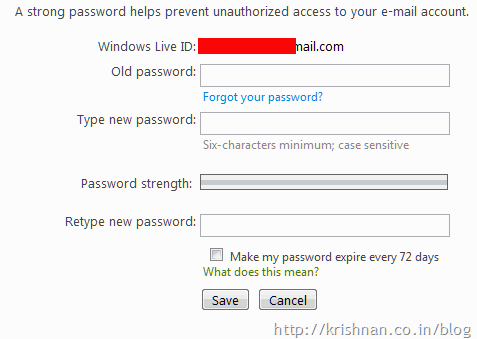 How to change Hotmail or Live password